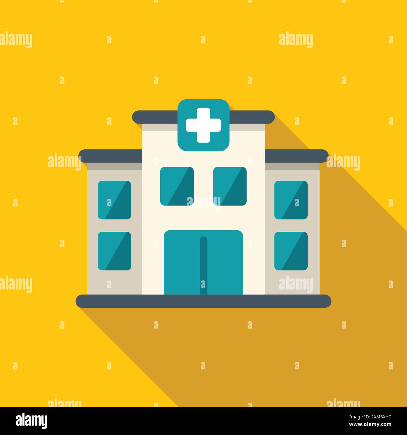 Simple flat illustration of a hospital building casting a long shadow ...