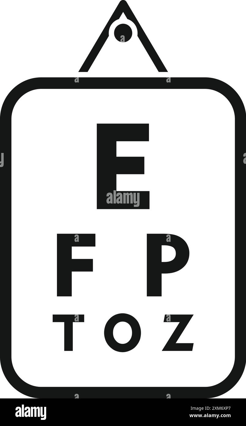 Black and white icon of an eye chart hanging on the wall, showing the ...