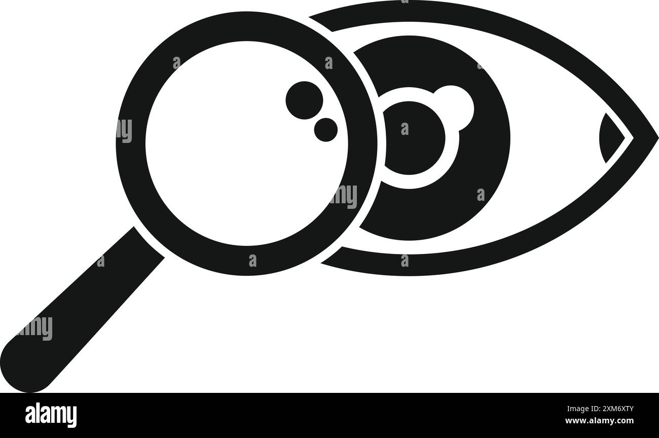 Simple icon of a magnifying glass examining a human eye, representing ...