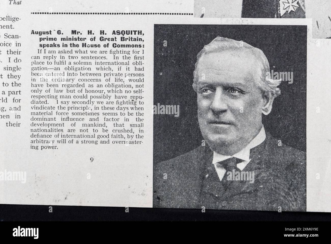 Words of Mr H H Asquith, British Prime Minister, on 6th August 1914 in ...