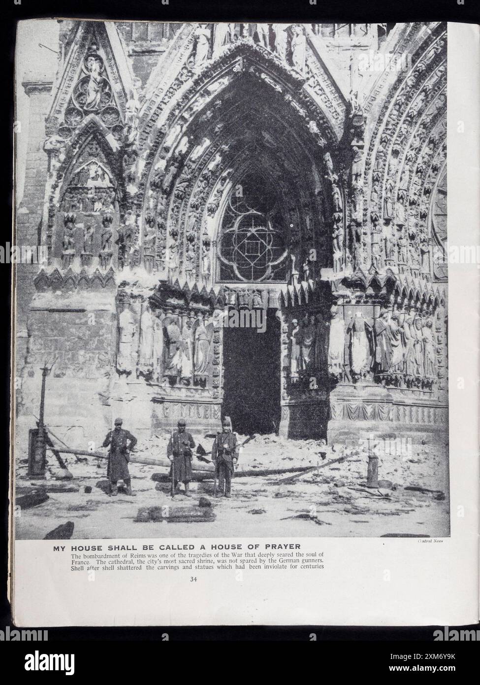 Photo showing damage of Reims Cathedral following German bombing in ...