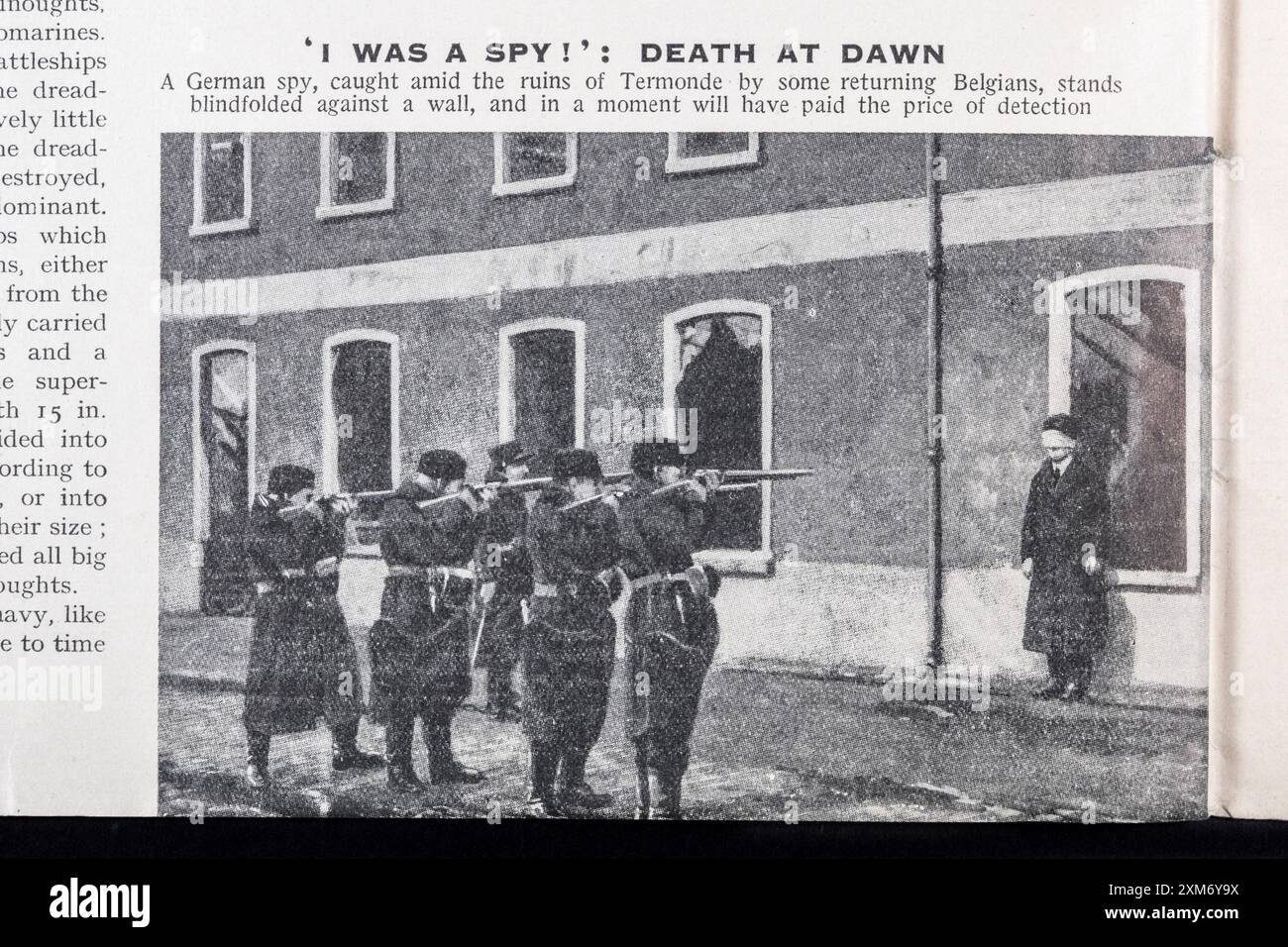 Drawing showing execution by firing squad of a German spy in Termonde ...