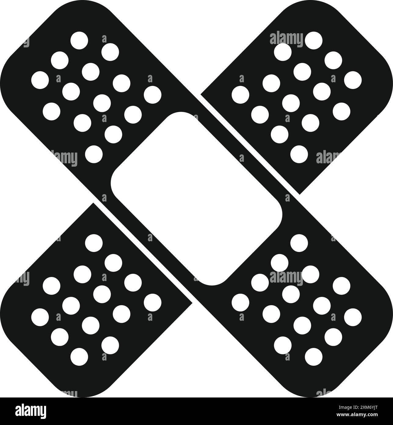 Two black adhesive bandages are crossing, creating a simple yet ...