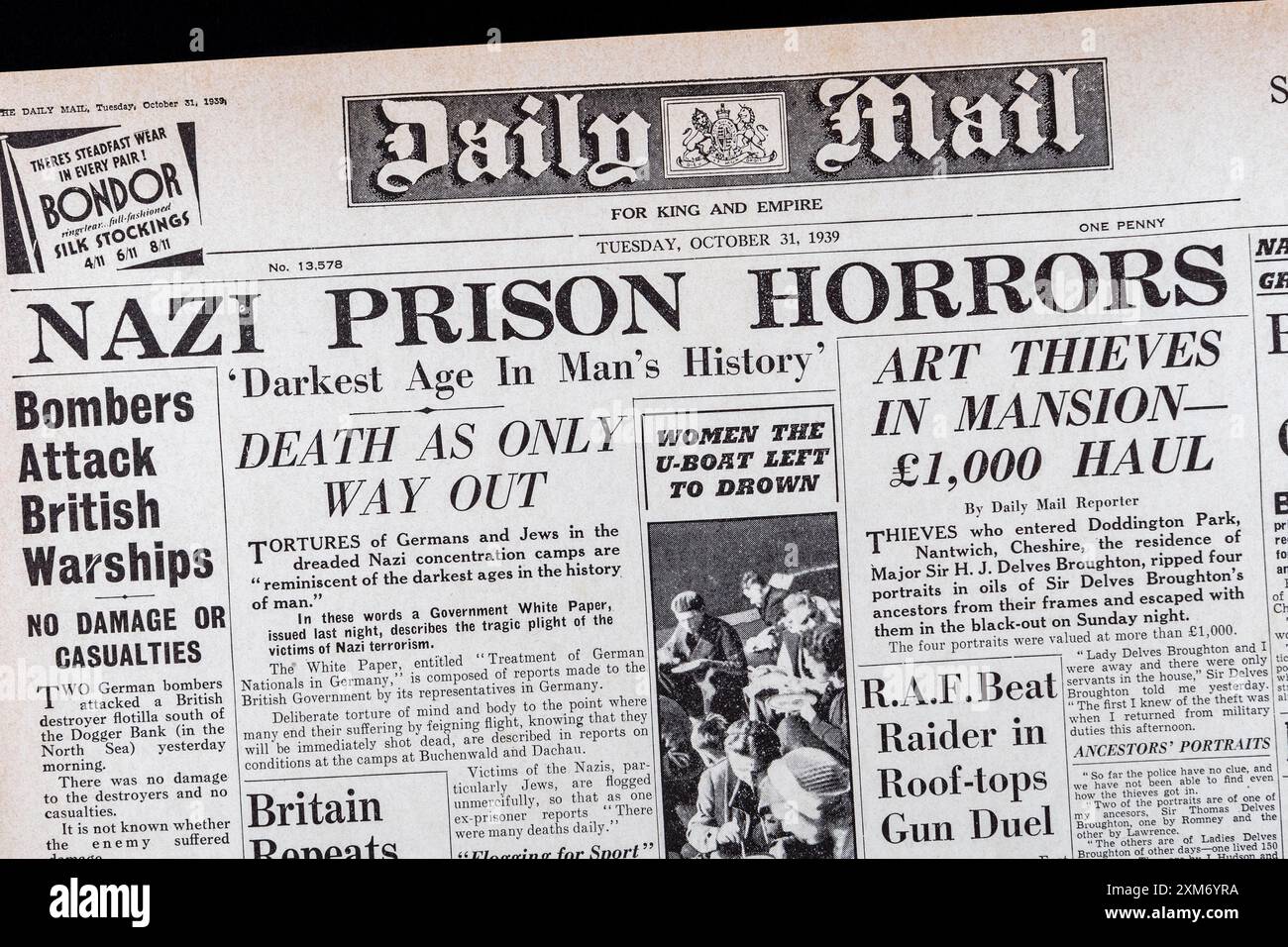 "Nazi Prison Horrors" headline on the front page of the Daily Mail ...