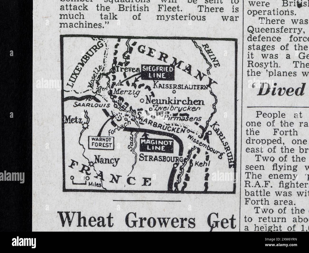 Small map showing German assault on Siegfried Line & Maginot Line on ...