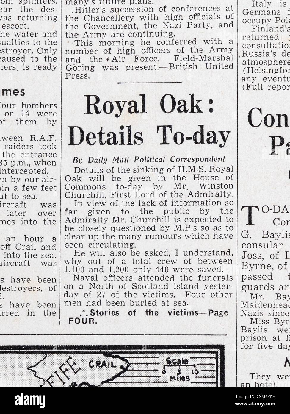 "Royal Oak- details today" headline on the front page of the Daily Mail ...
