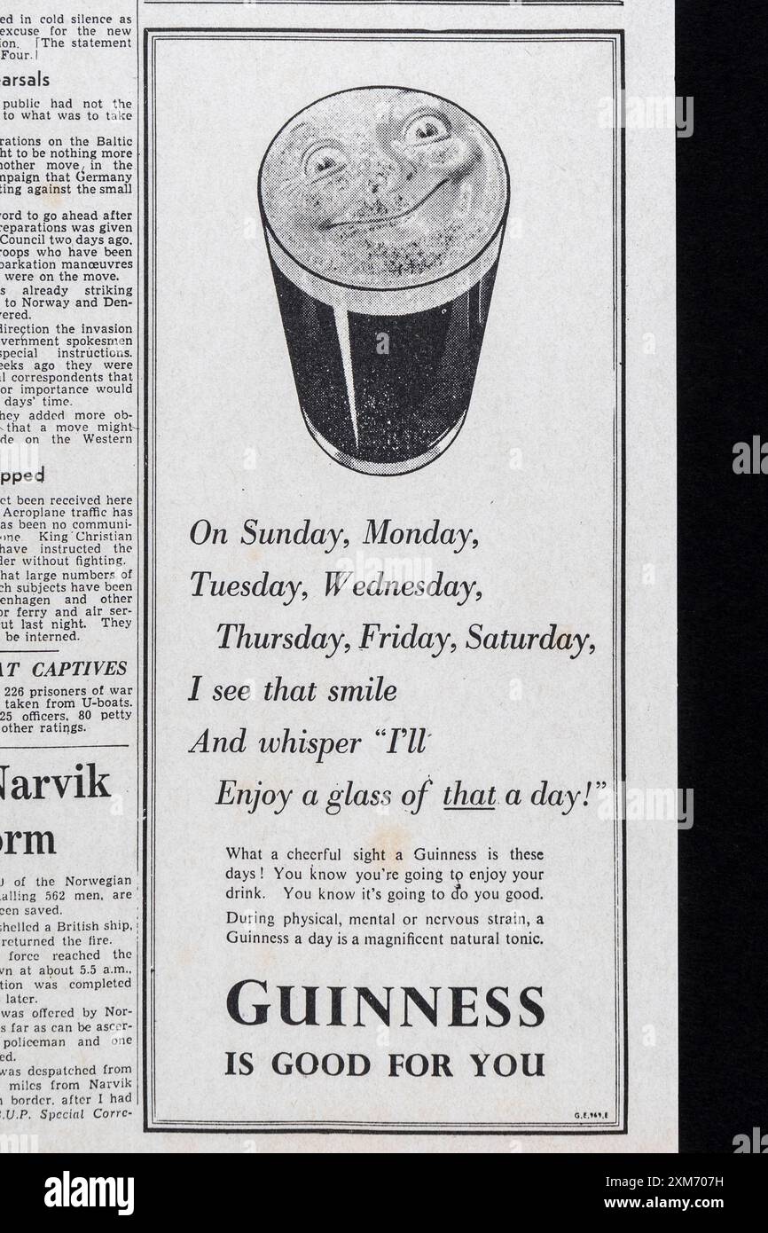 Advert for Guinness on the front page of the Daily Mail (replica) 10th ...