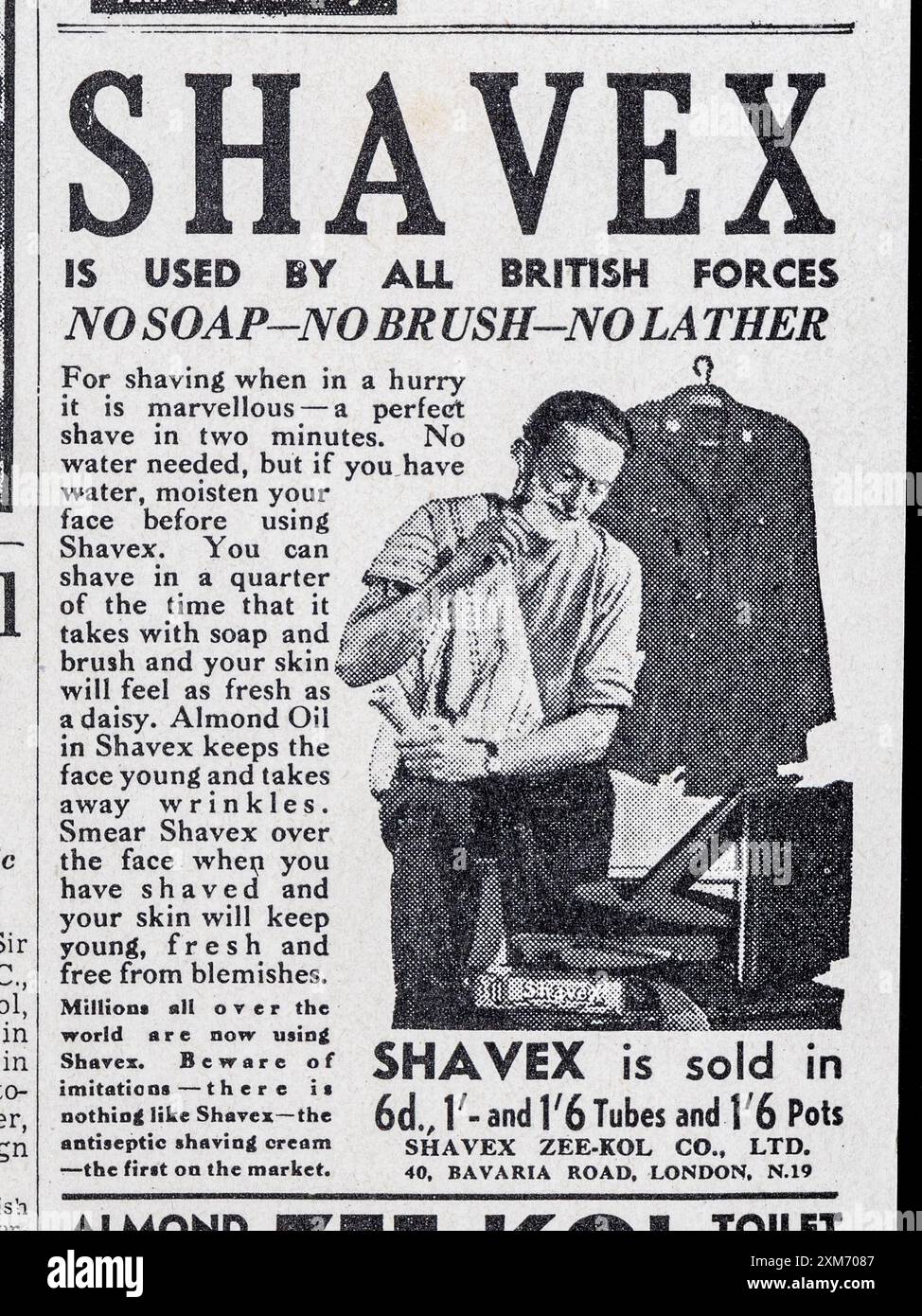 Advert for Shavex on the front page of the Daily Mail (replica), 5th ...