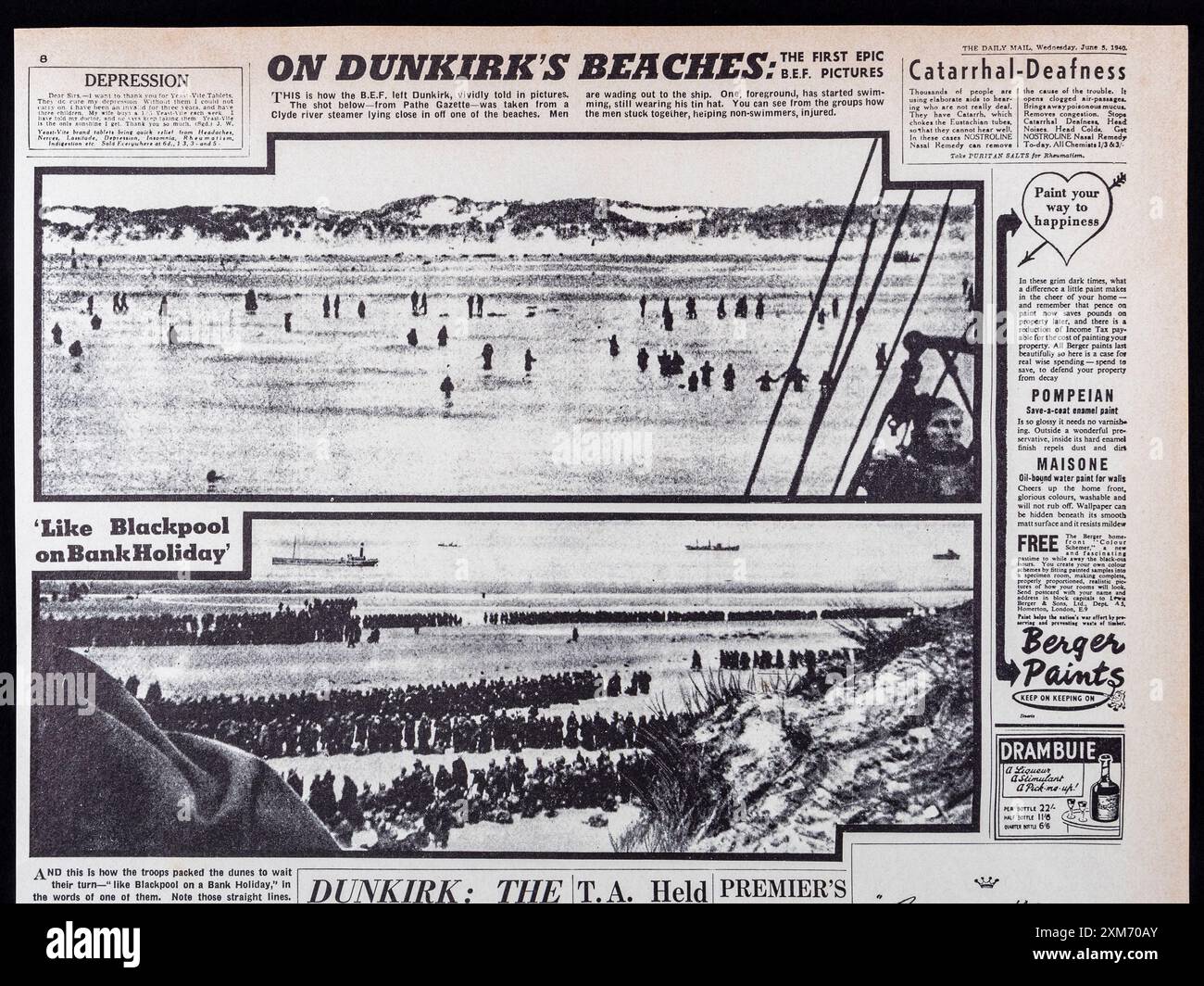 "On Dunkirks Beaches" headline in the Daily Mail (replica), 5th June ...