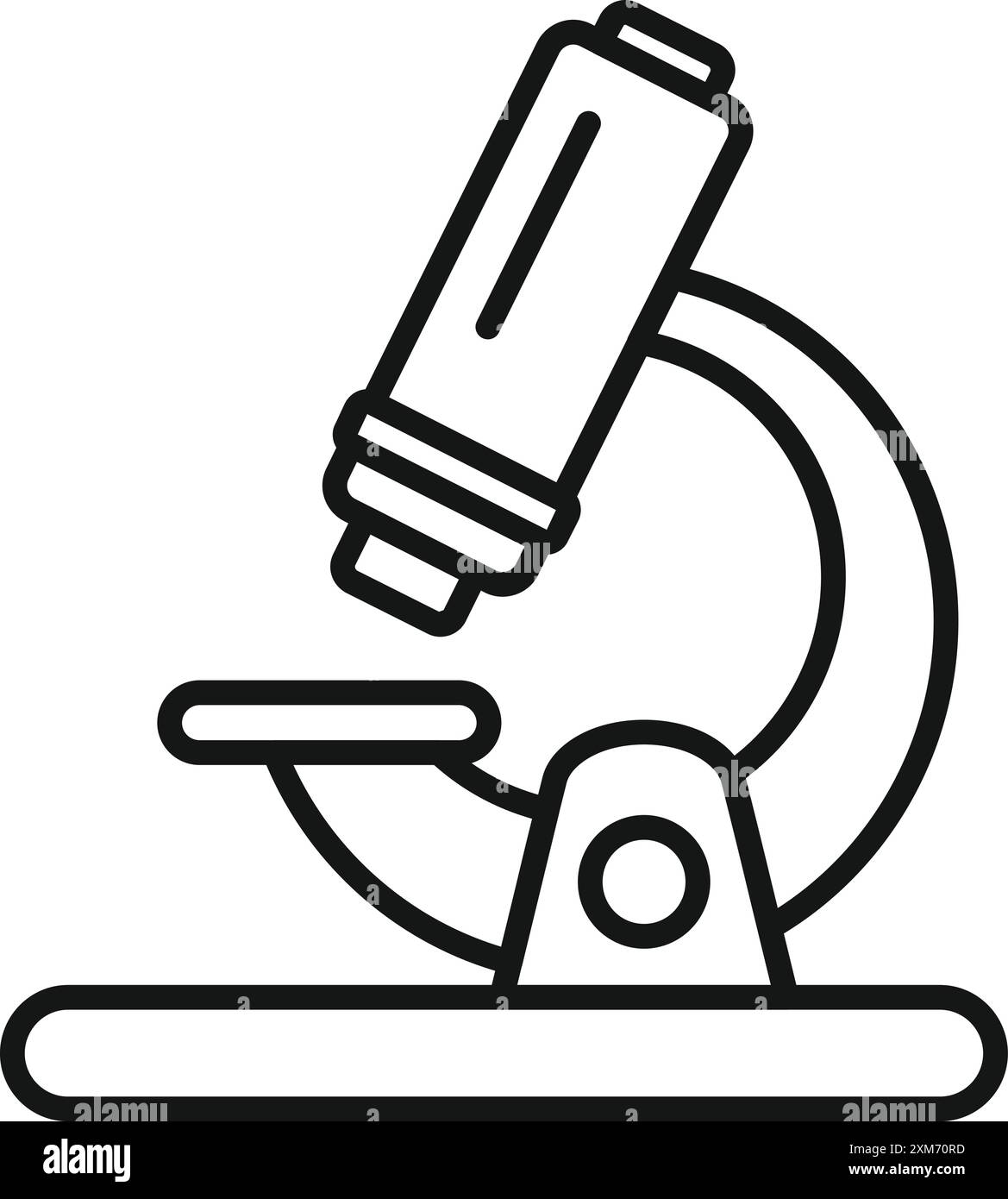 Line art icon of a microscope focusing on a sample, representing ...