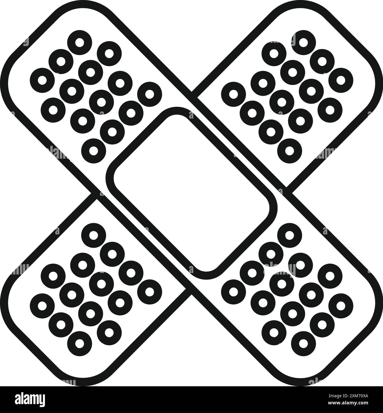 Two adhesive bandages are crossing, forming a simple black and white ...