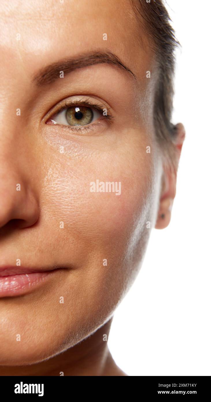 Detailed photo of half of woman's face, preorbital zone with well-kept ...