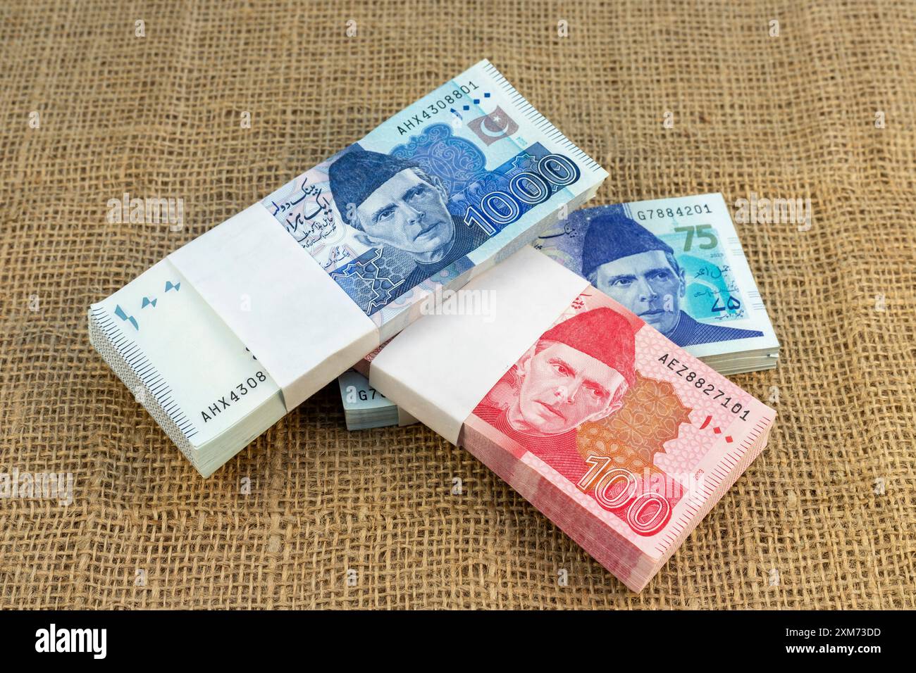 Assorted Pakistani Rupees Banknotes on Burlap Surface Stock Photo - Alamy