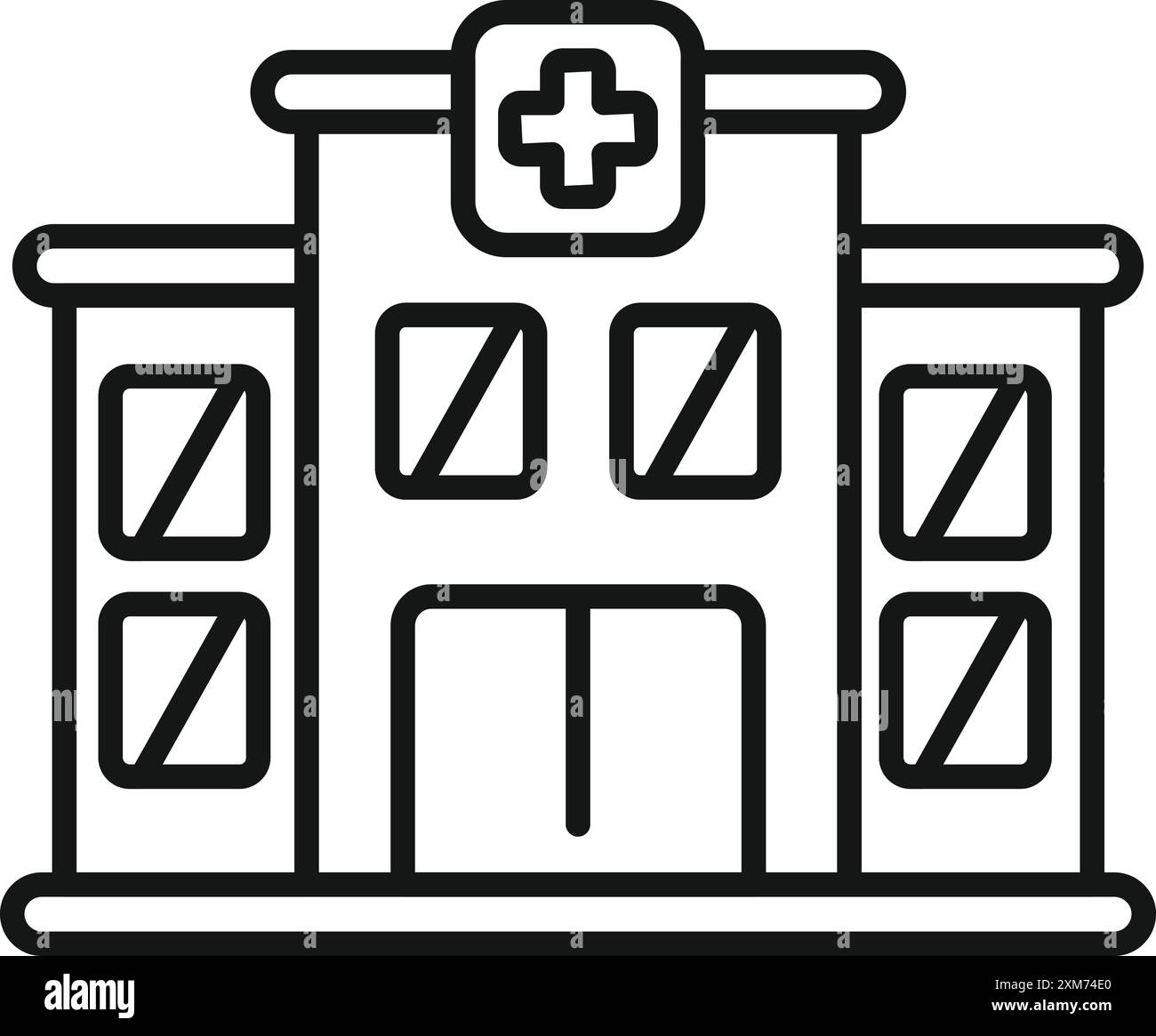 Simple line drawing of a hospital building representing medical care ...