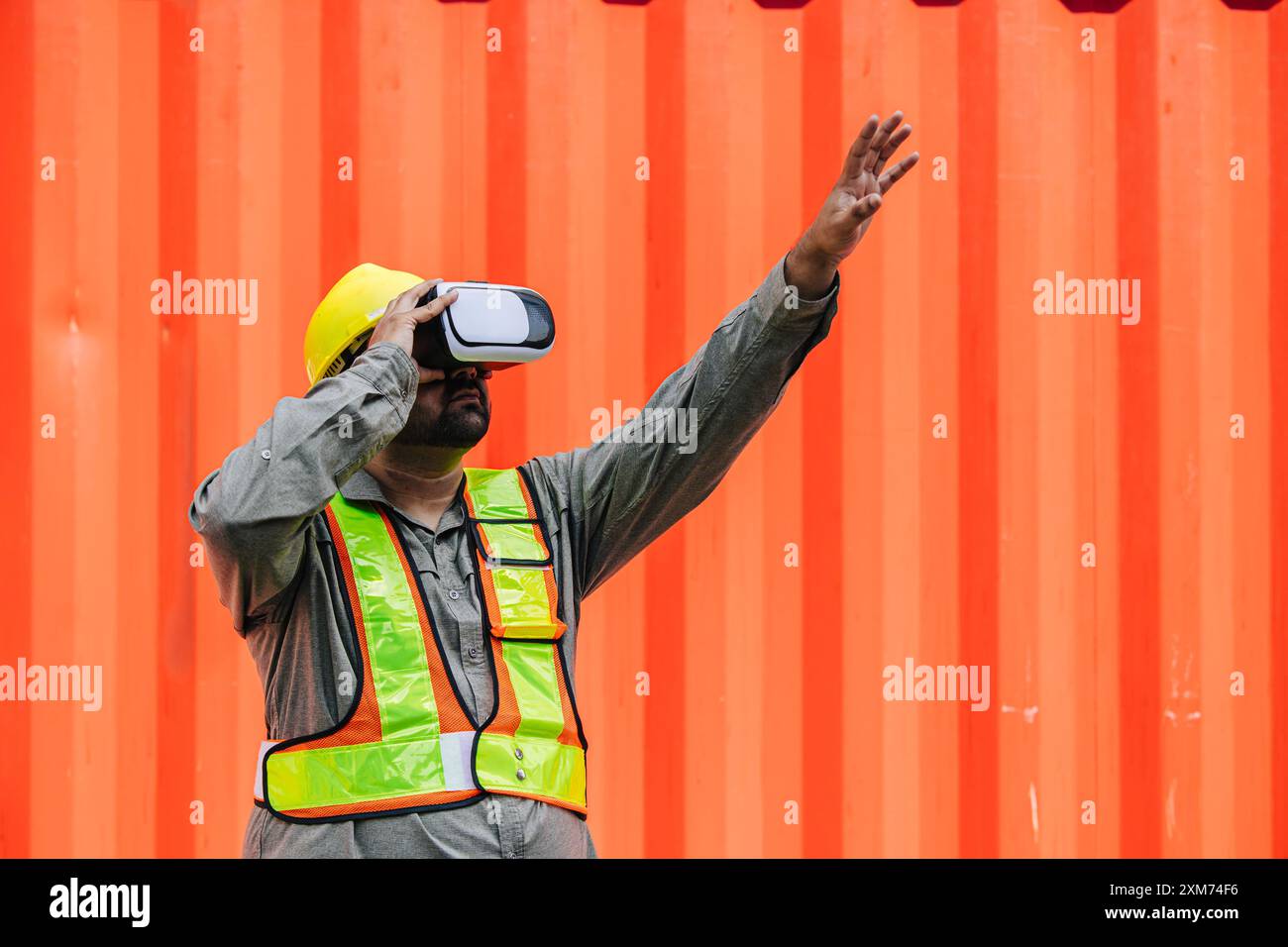 Worker Using VR Vision Pro Technology Equipment Headset Device Work at ...