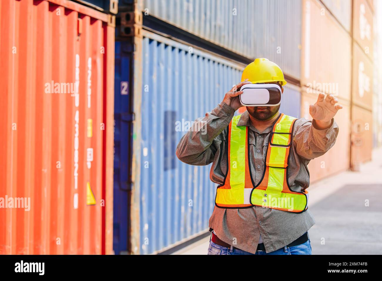 Worker Using VR Vision Pro Technology Equipment Headset Device Work at ...