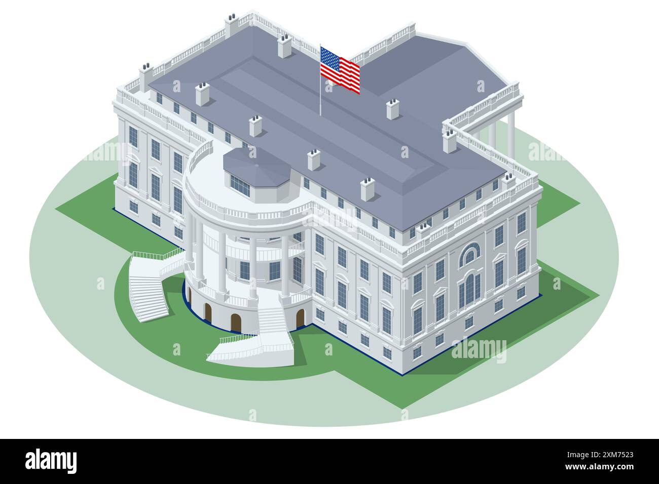 Isometric United States Capitol building with American flag, Washington ...