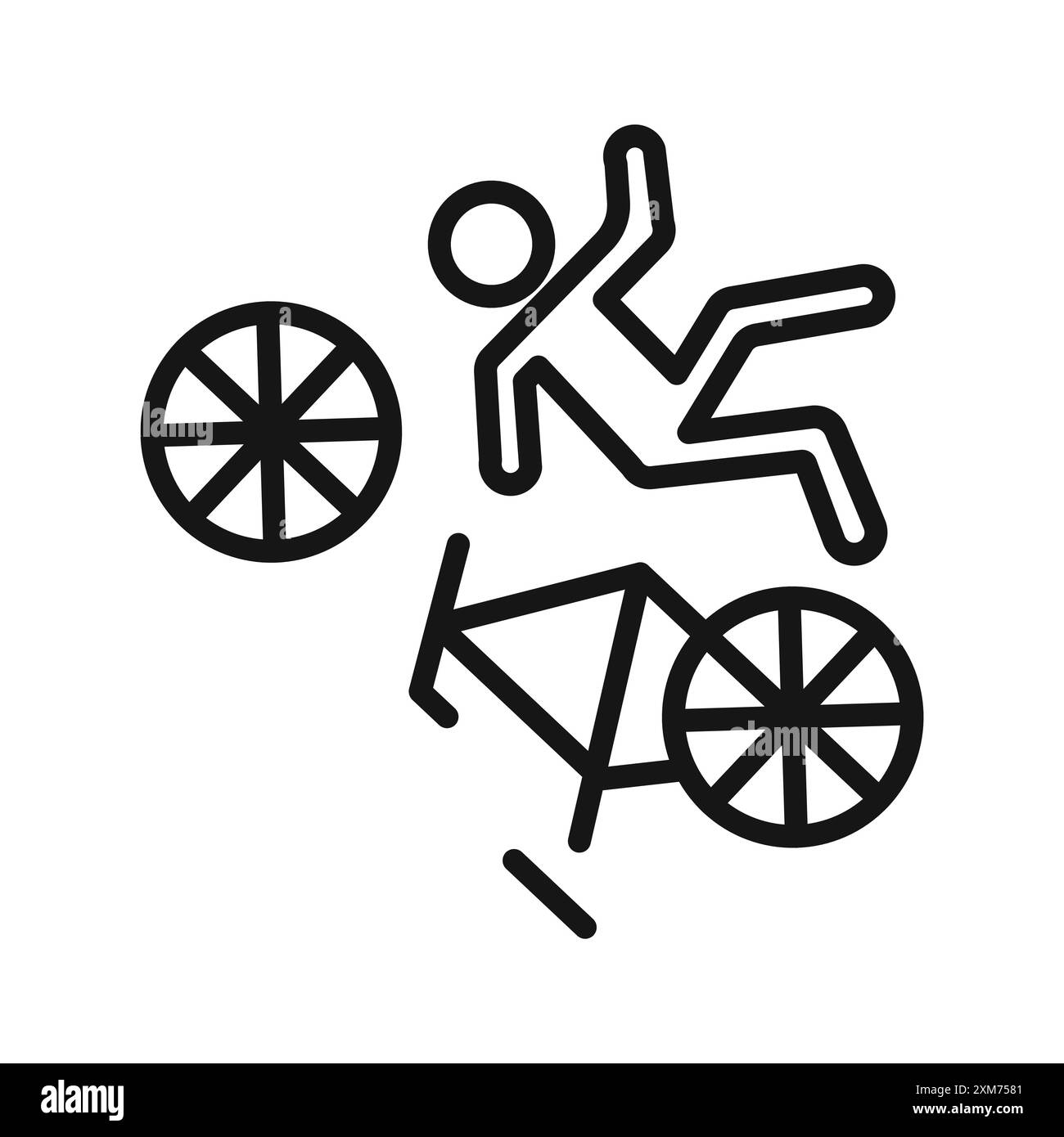 becycle accident icon Black line art vector in black and white outline ...