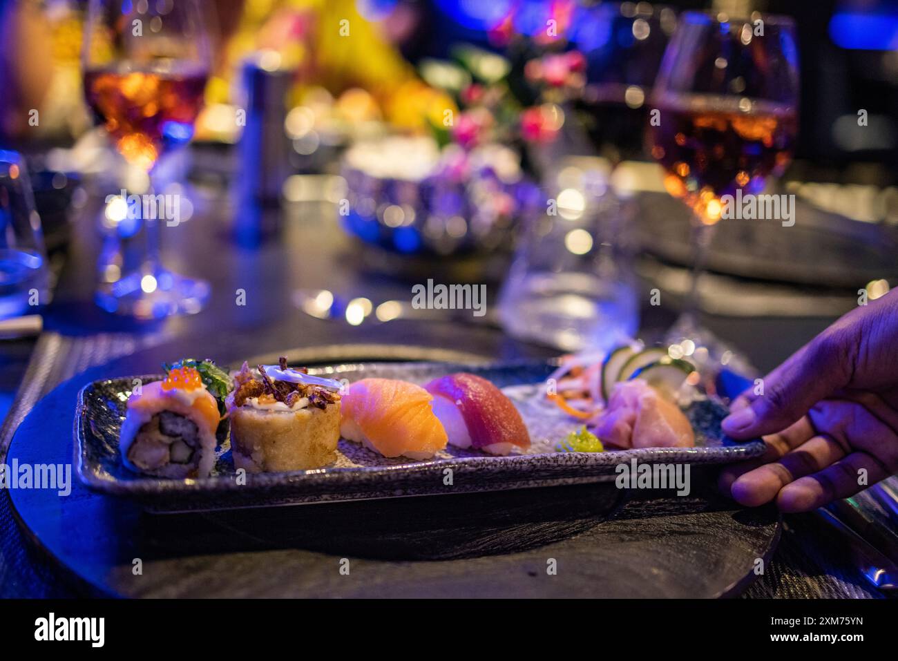 Sushi starter at the Japanese table in the Fusion Restaurant on board ...