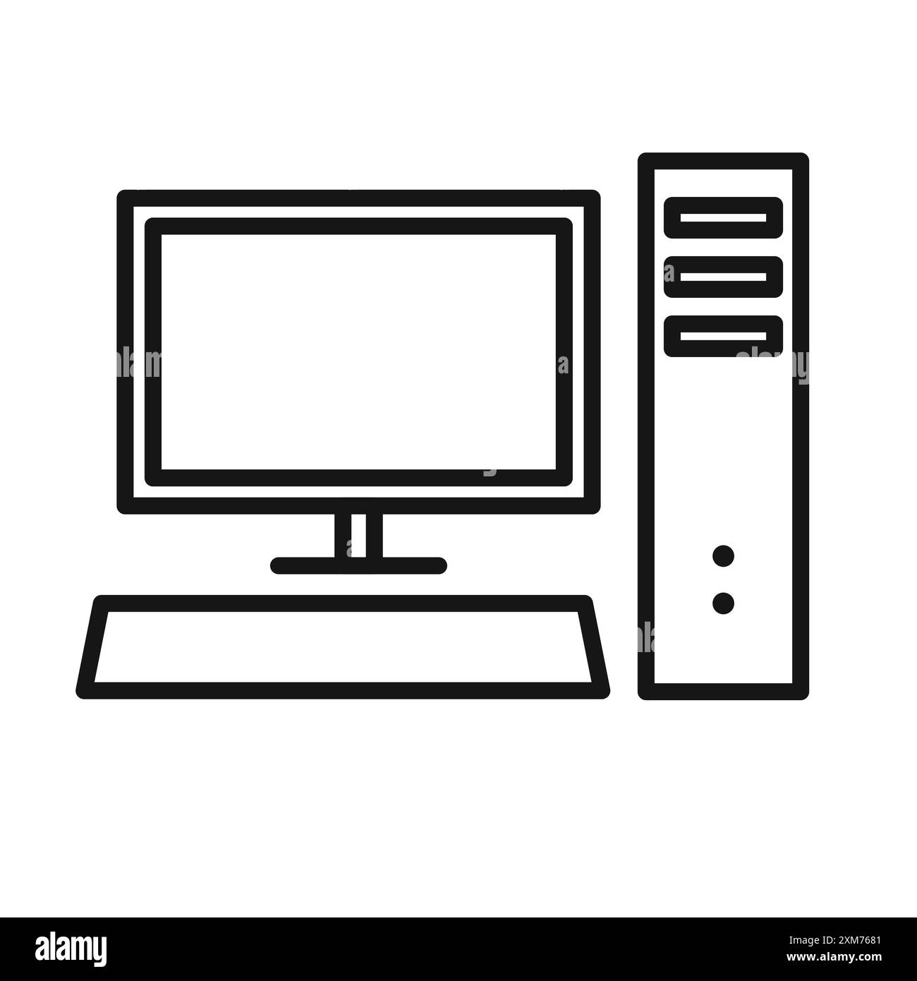 Computer icon Black line art vector in black and white outline set ...