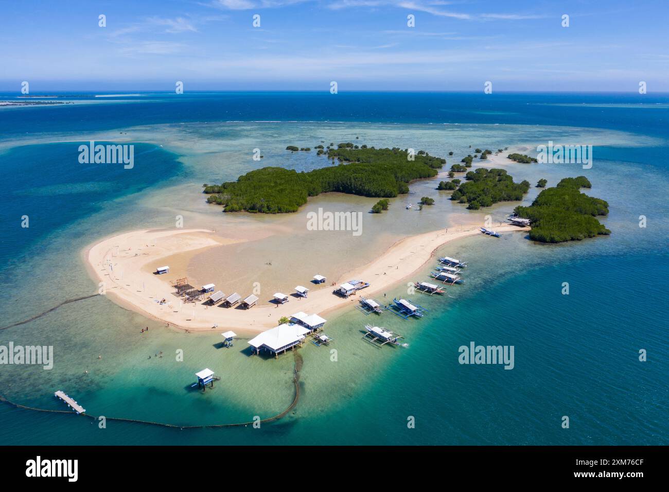 Aerial photographs of sandbar and Bangka outrigger canoe tour boats on ...