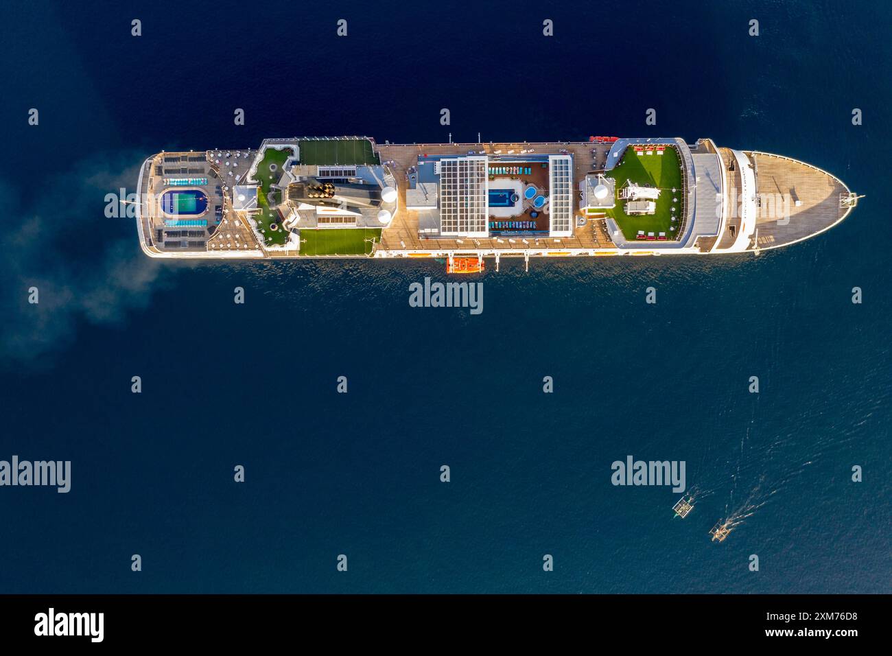 Aerial view of cruise ship Vasco da Gama (nicko cruises) with ...