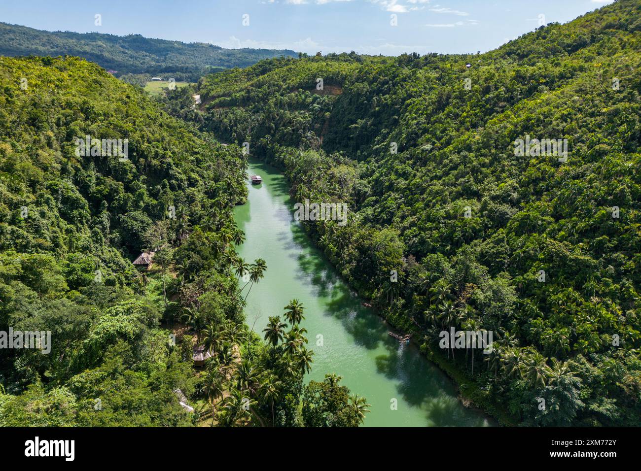Tropical Loboc river, blue sky, Bohol Island, Philippines Stock Photo ...