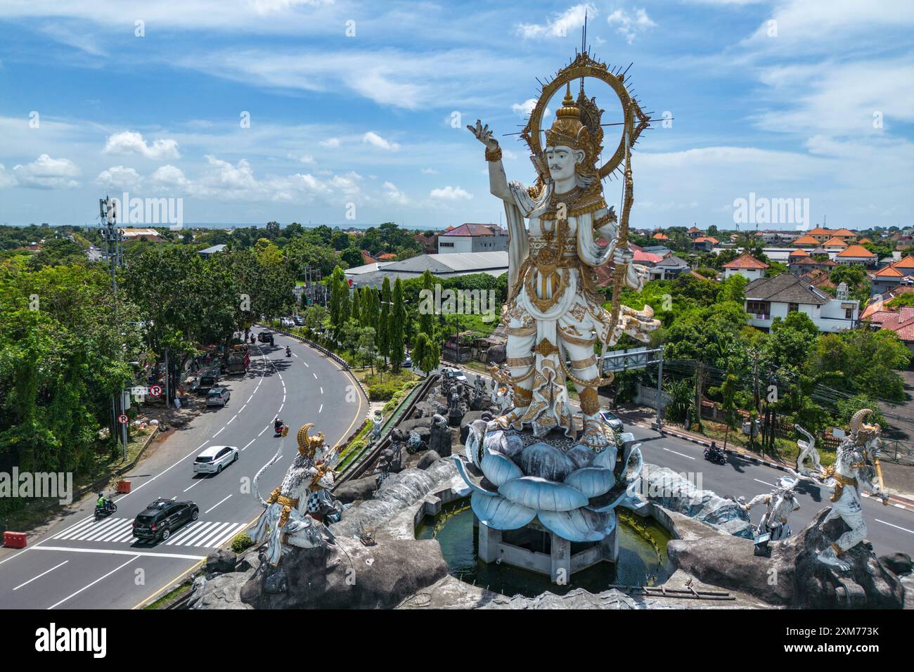 Aerial view of Patung Titi Banda statue at roundabout, Denpasar Timur ...