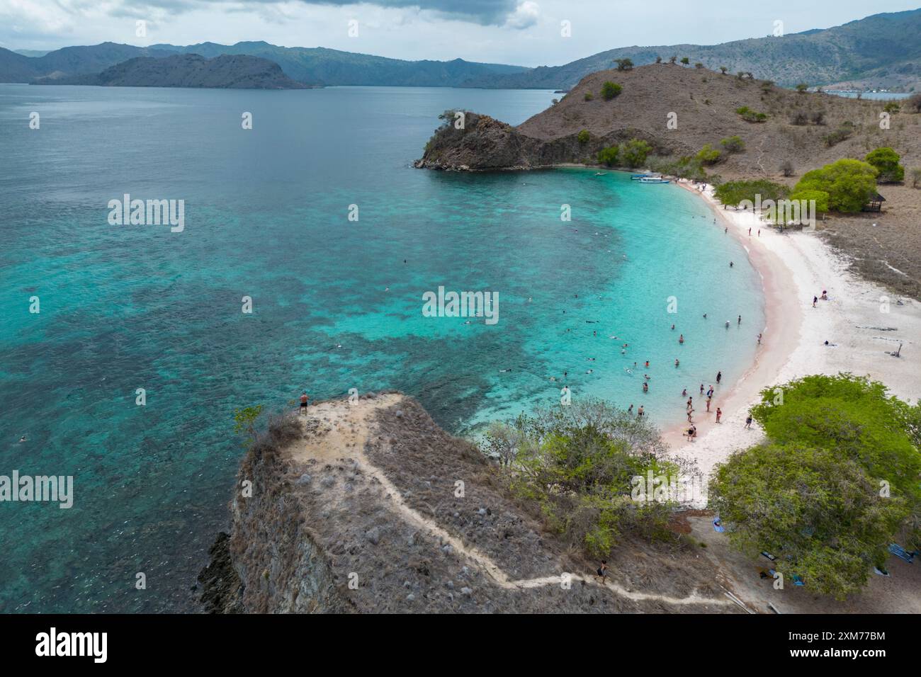 Aerial view of Pink Beach on Komodo Island with cruise ship Vasco da ...