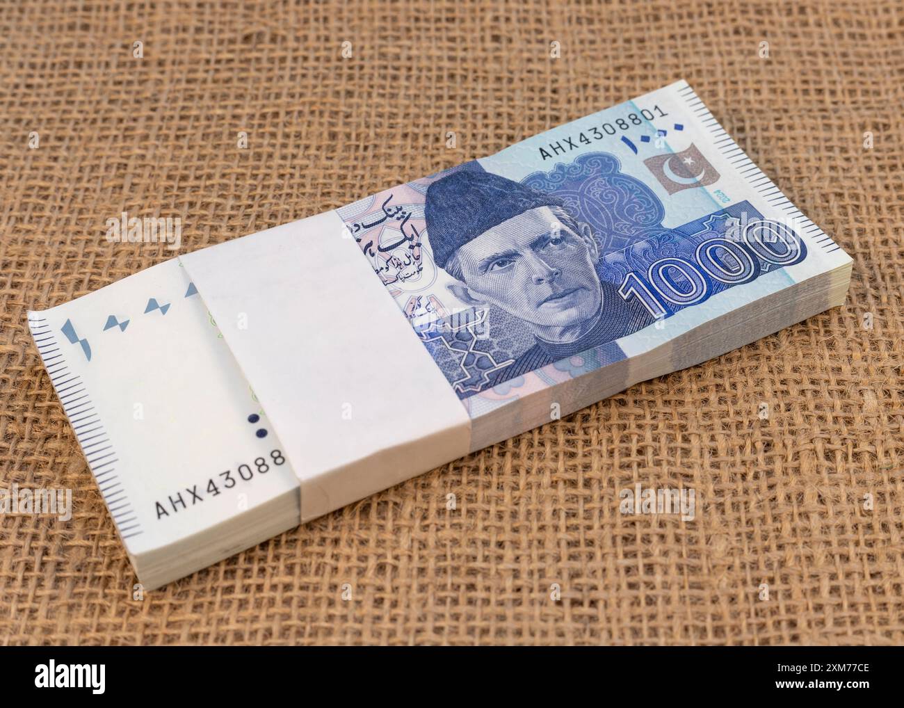 One Thousand Rupee Banknotes Bundle on Burlap Background with Copy ...