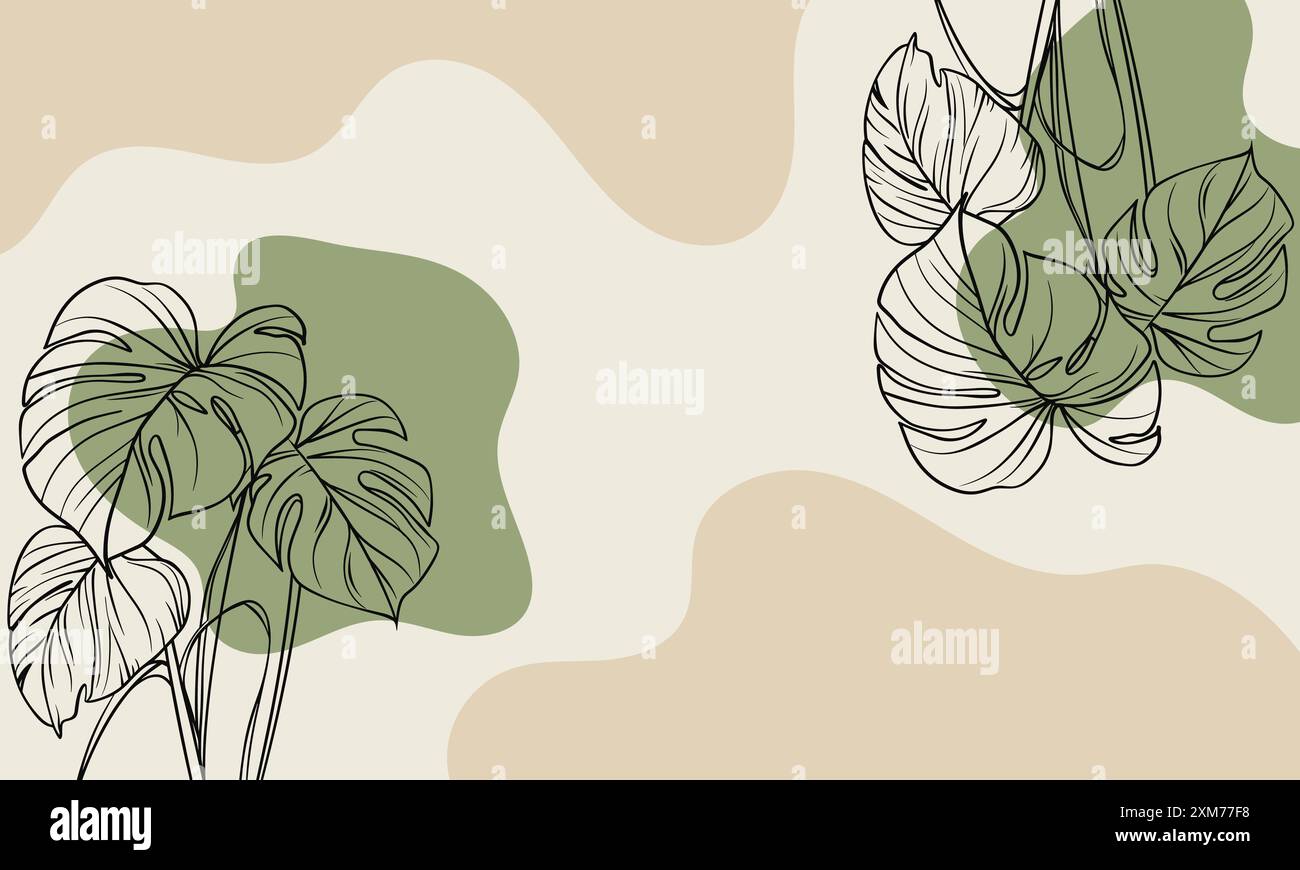 Botanical frame with monstera leaves and hand drawn blobs. Boho ...