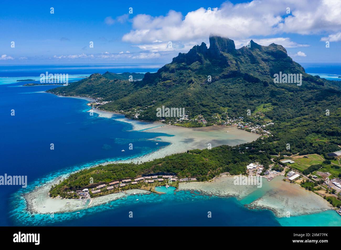 Aerial view of Bora Bora Lagoon and Mount Otemanu, Bora Bora, Leeward ...