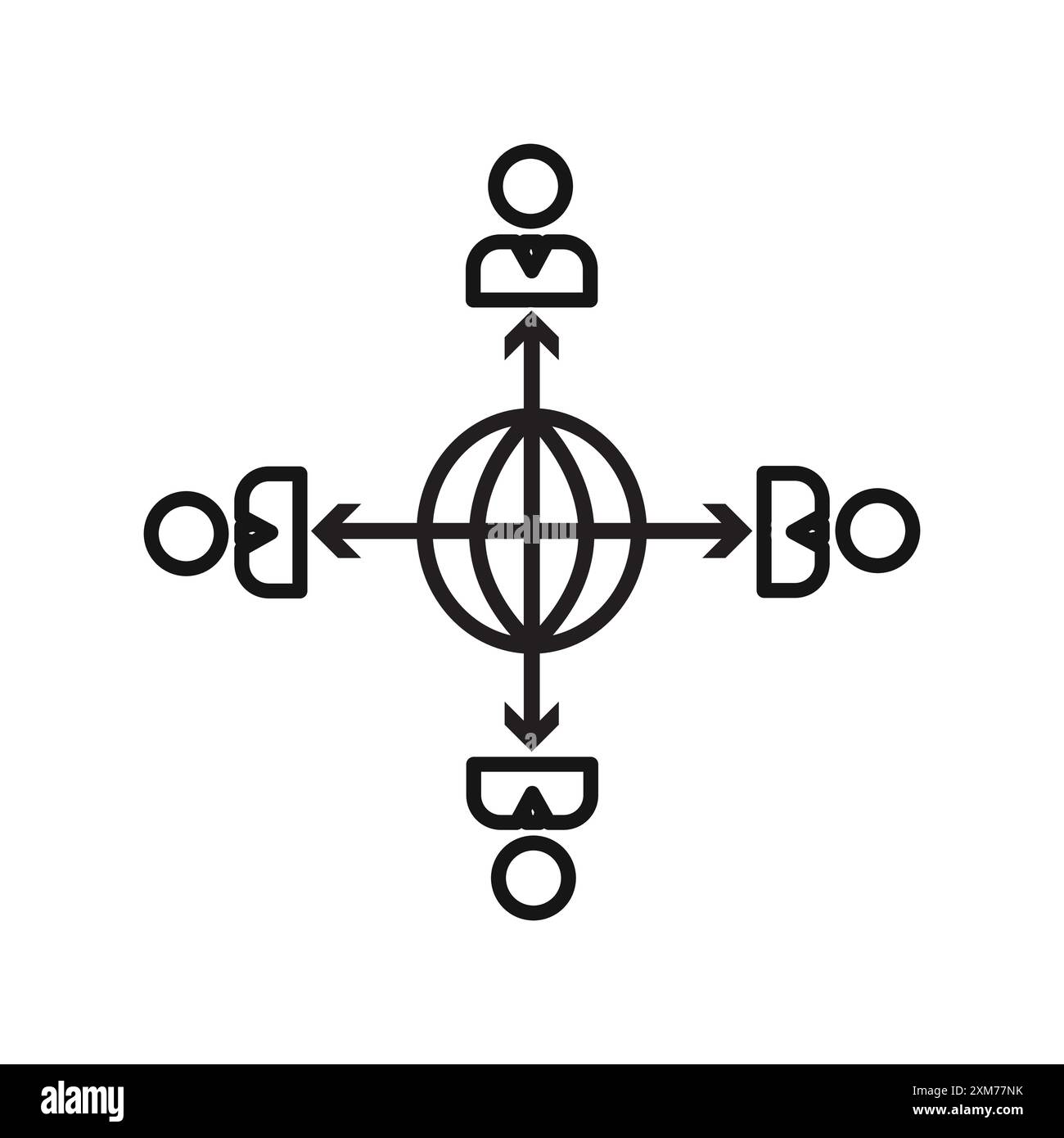 Globalization icon Black line art vector in black and white outline set ...