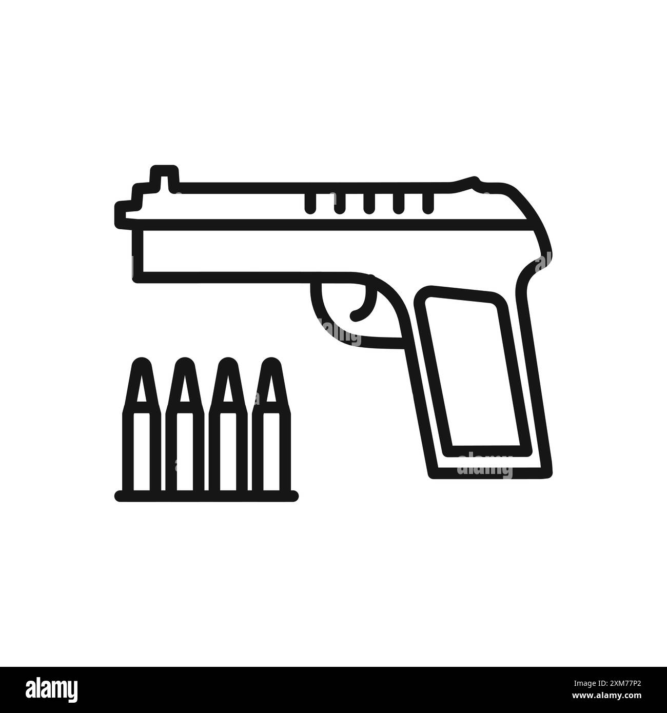Gun with ammunition icon Black line art vector in black and white outline set collection sign ...