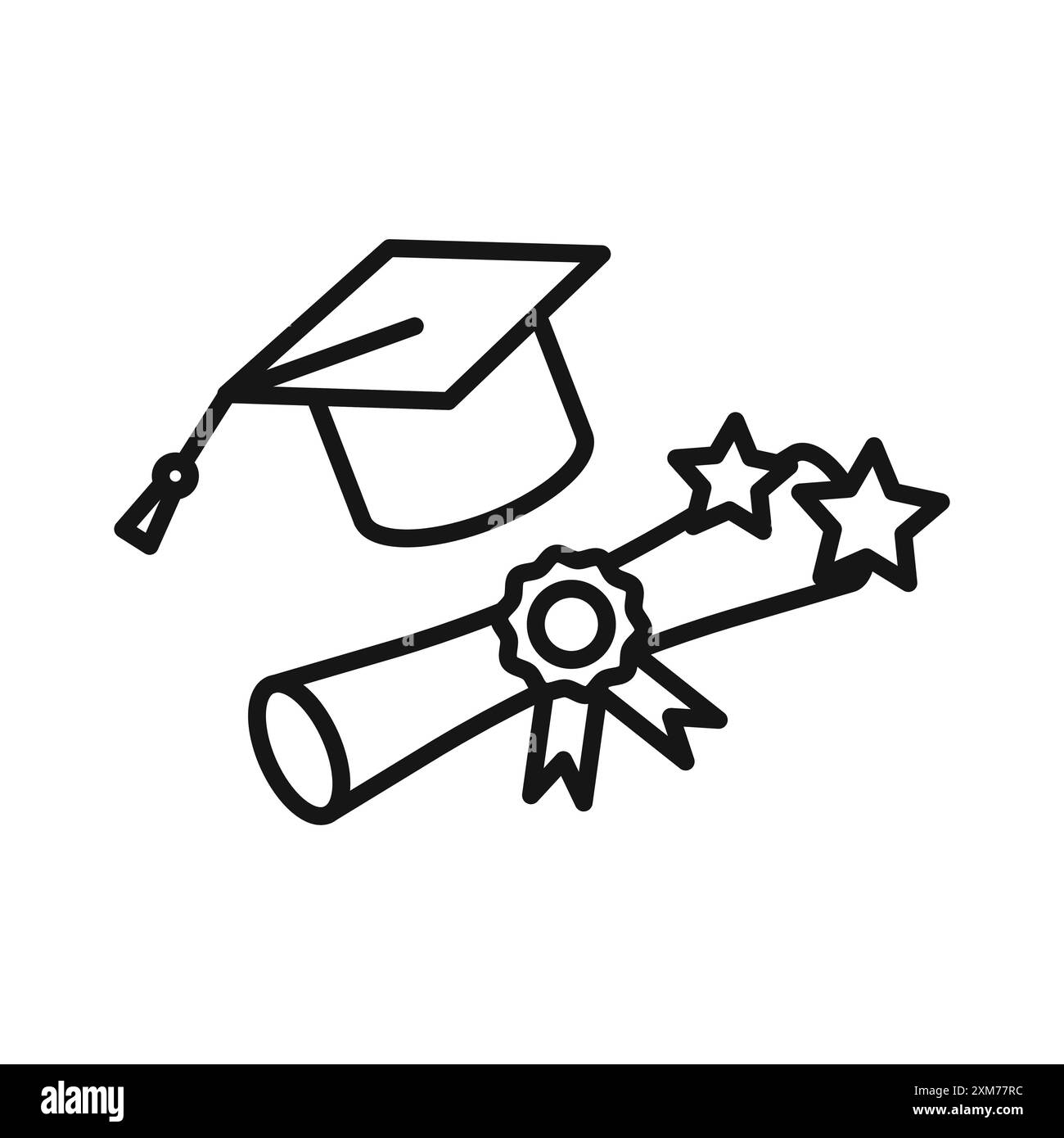 Graduation icon Black line art vector in black and white outline set ...