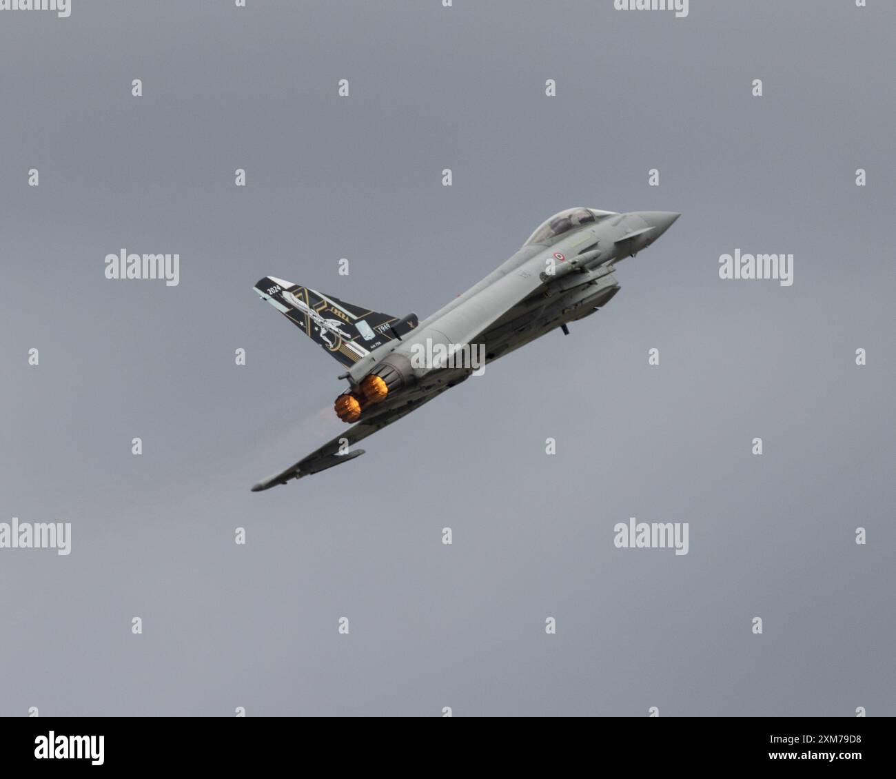 An Italian Eurofighter Typhoon military jet aircraft flying at the 2024 ...