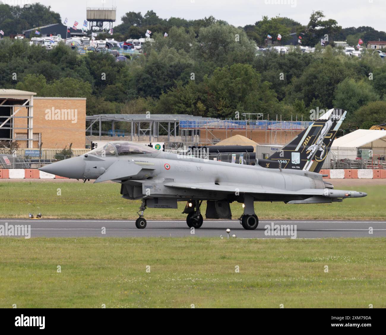 An Italian Eurofighter Typhoon military jet aircraft flying at the 2024 ...