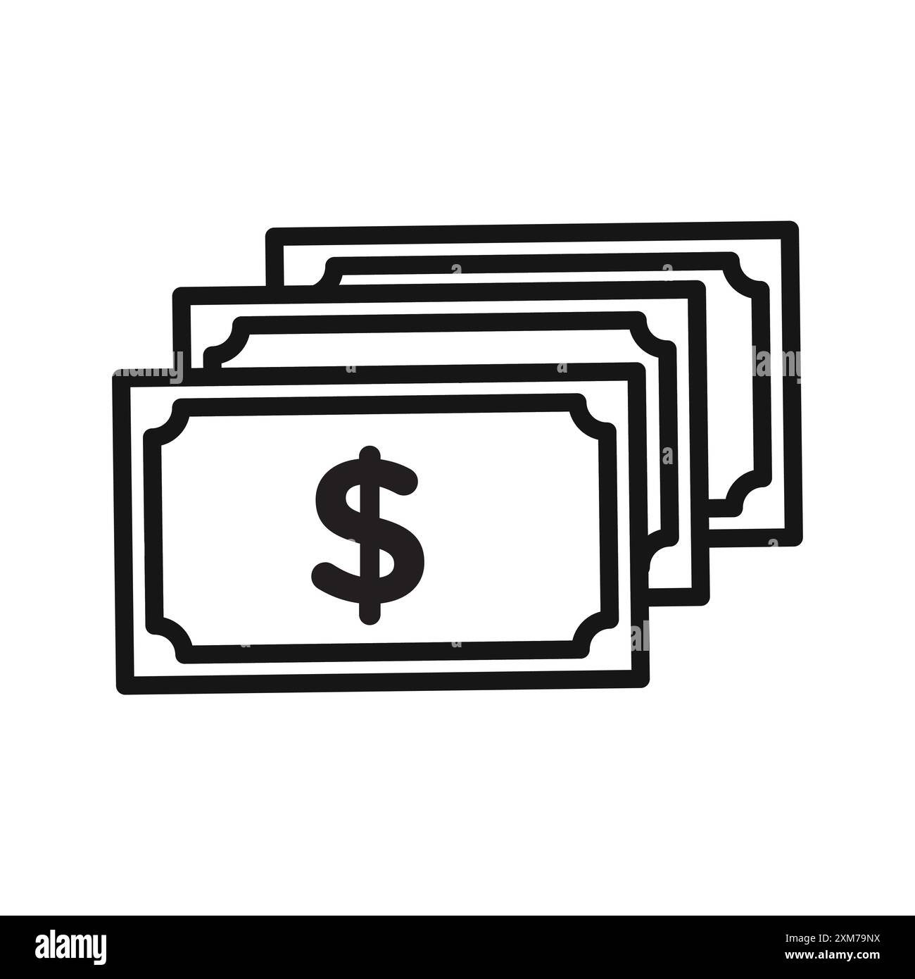 Money icon Black line art vector in black and white outline set ...