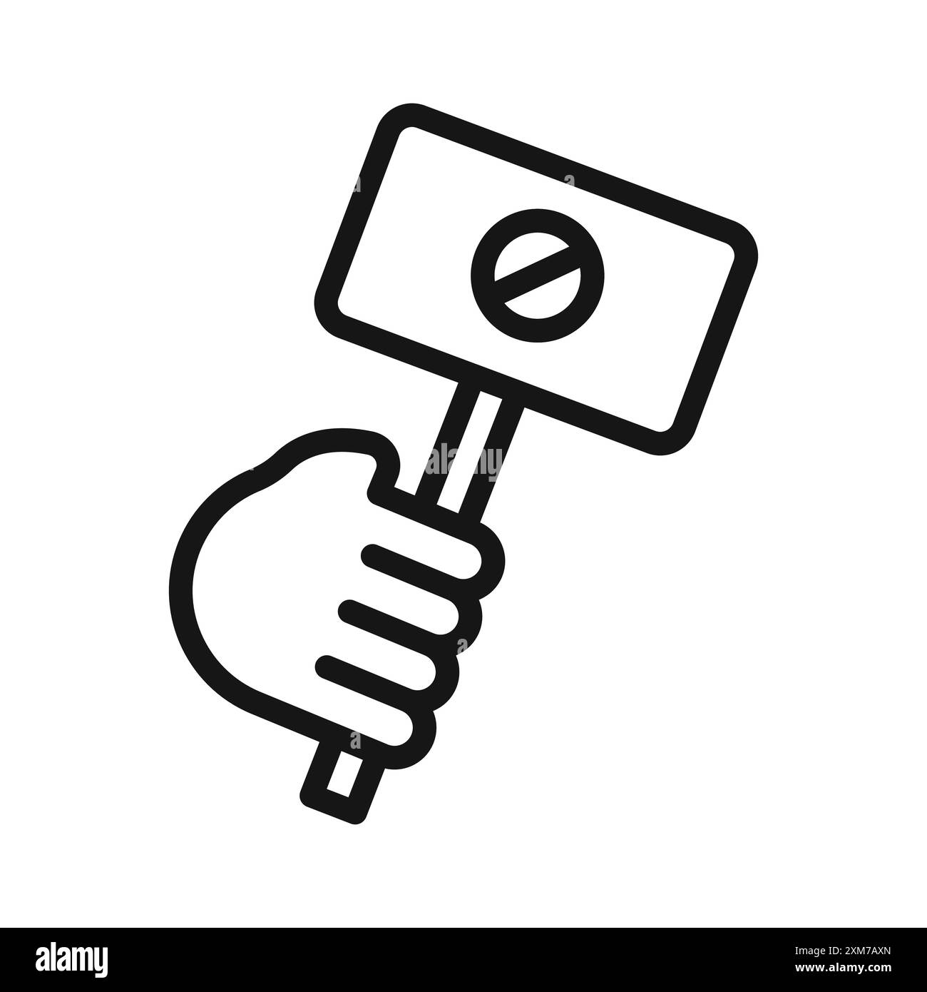 Protest banner in hand icon Black line art vector in black and white ...