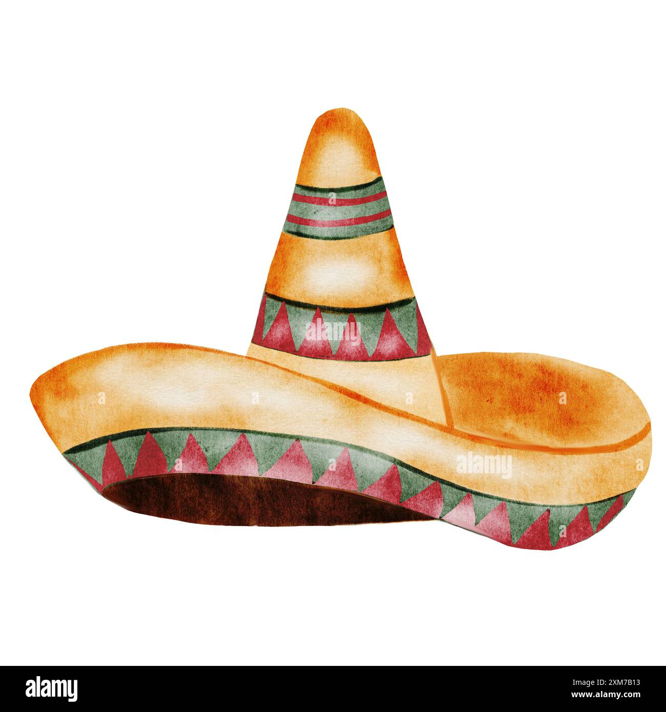 Sombrero watercolor. Mexican headdress hand drawing on isolated white ...
