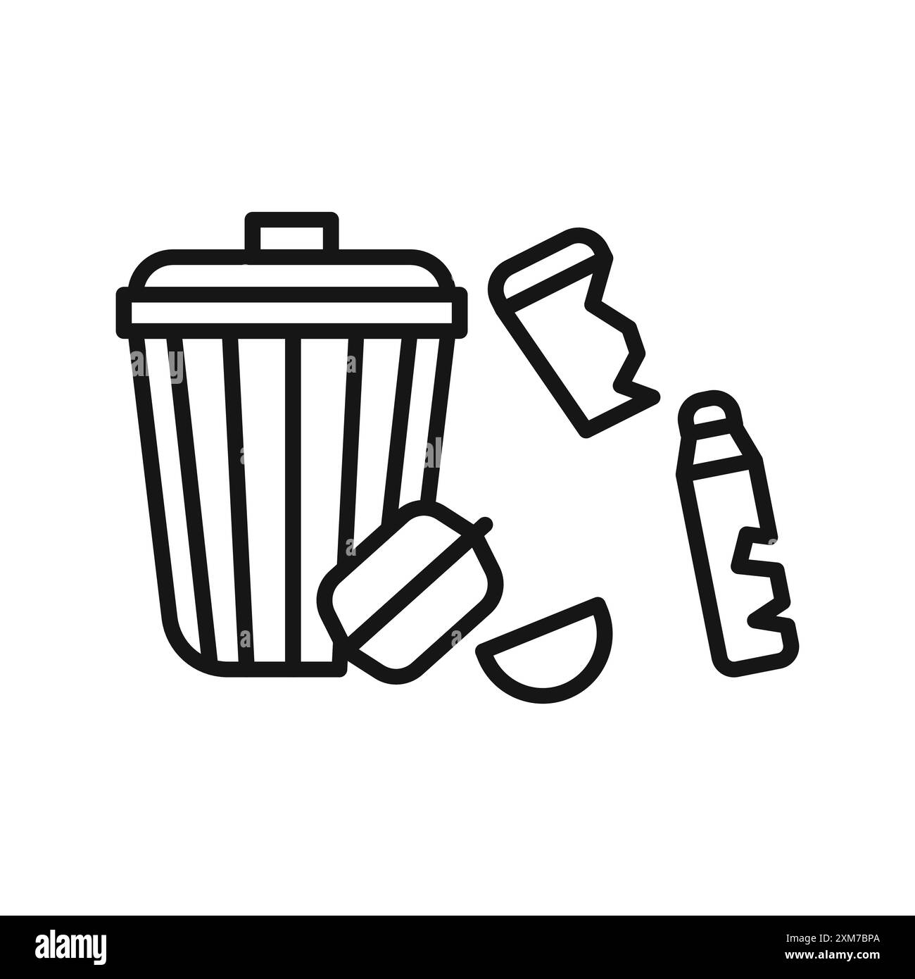 Solid waste icon Black line art vector in black and white outline set ...