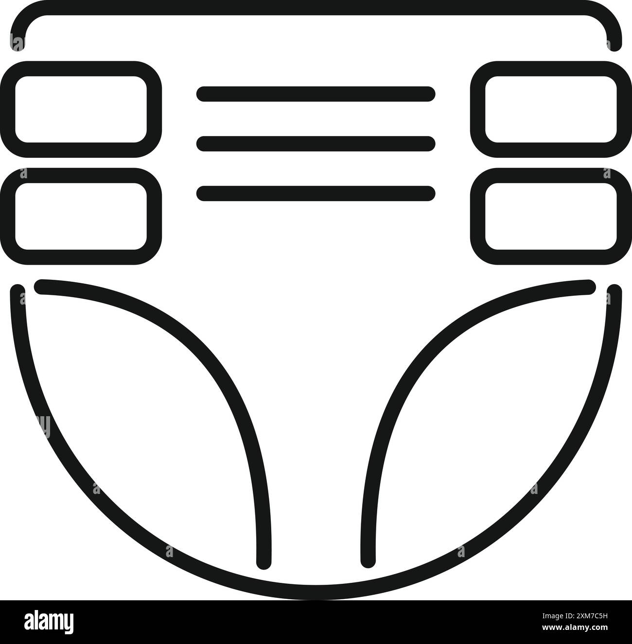 Simple black and white line art representing a disposable diaper, ideal ...