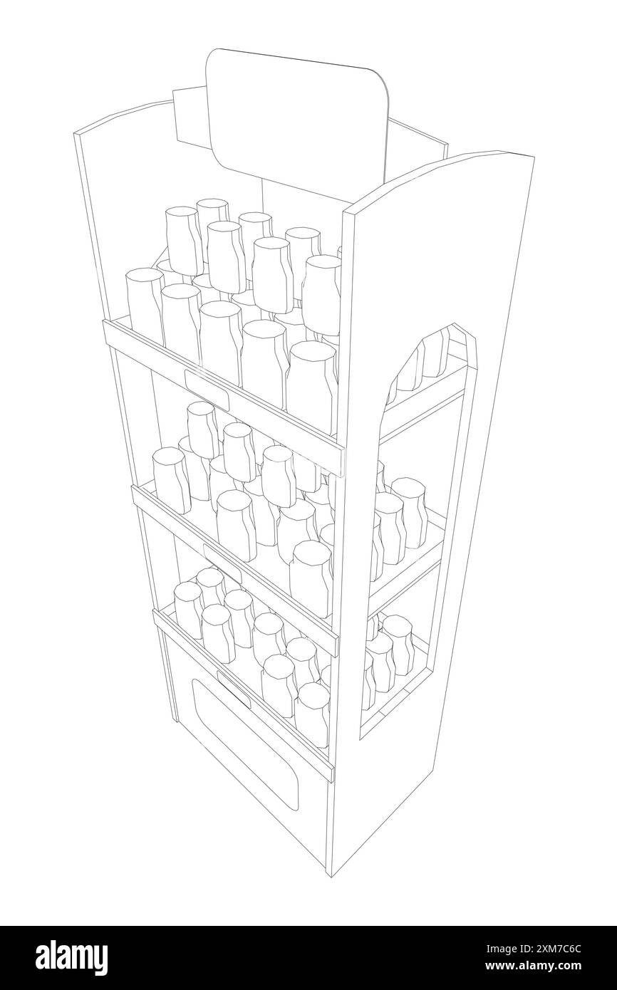 Grocery shop showcase. Supermarket with food product shelves, racks ...