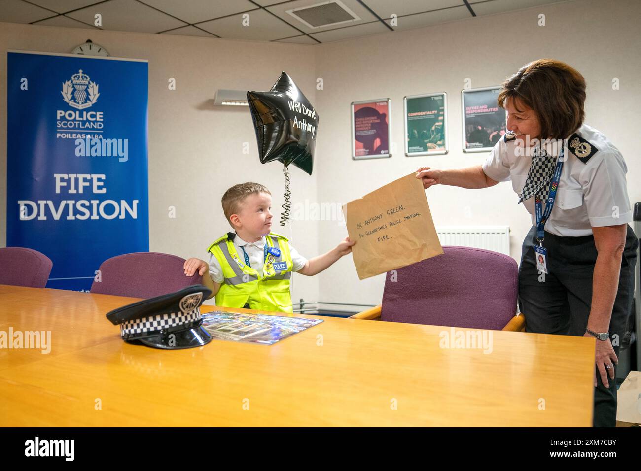 Six-year-old Anthony Green meets Chief Constable of Police Scotland Jo ...