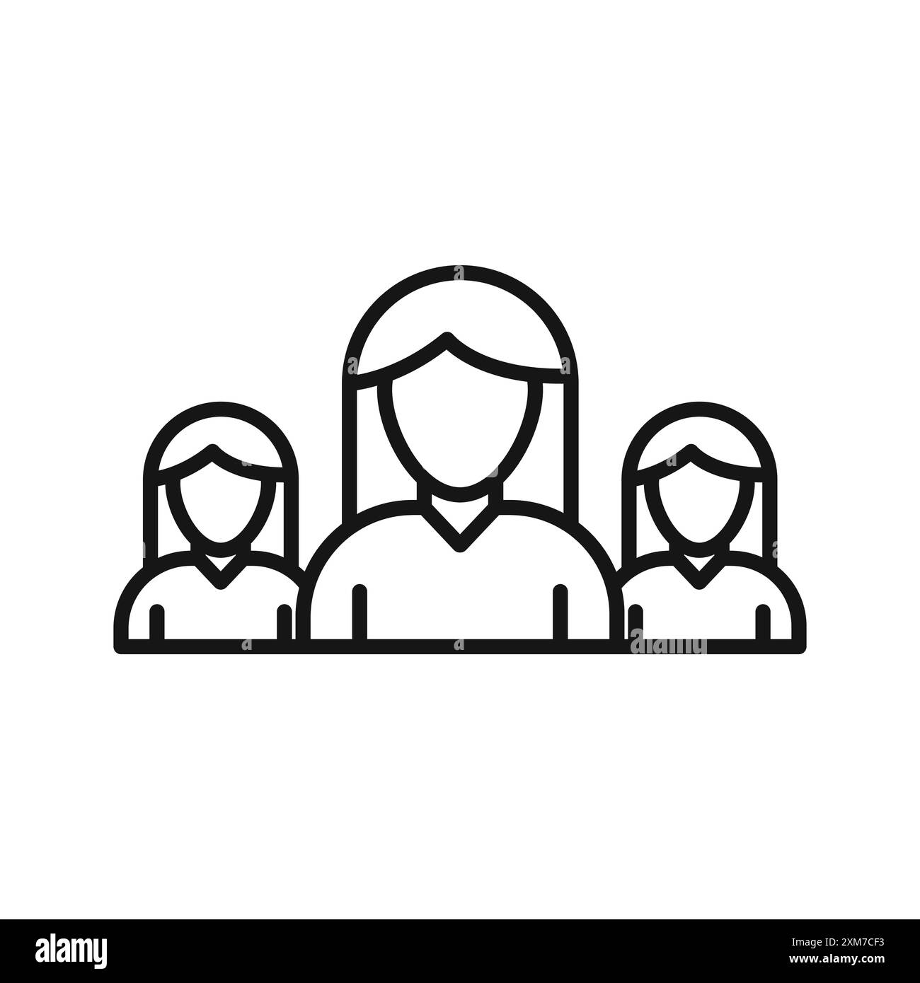 women team icon Black line art vector in black and white outline set collection sign Stock ...