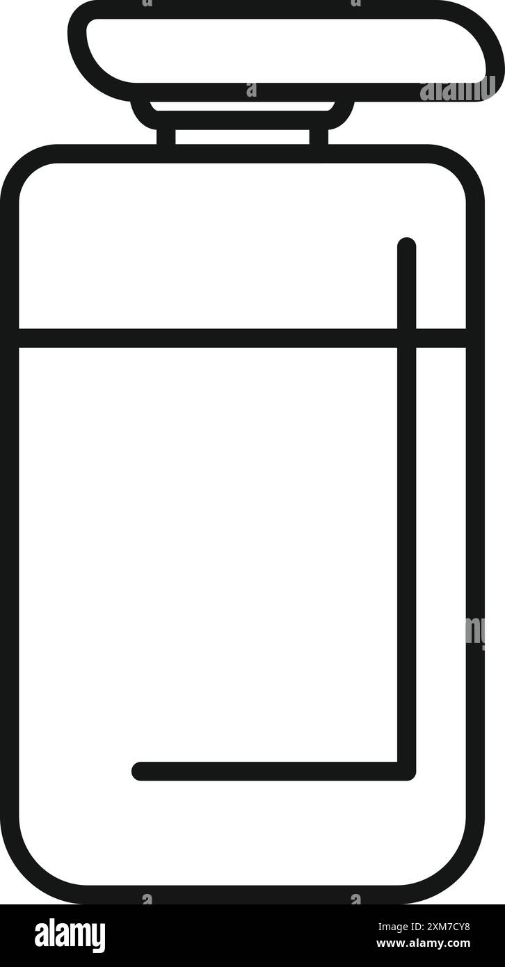 Simple black and white line drawing of a bottle with a pump dispenser ...