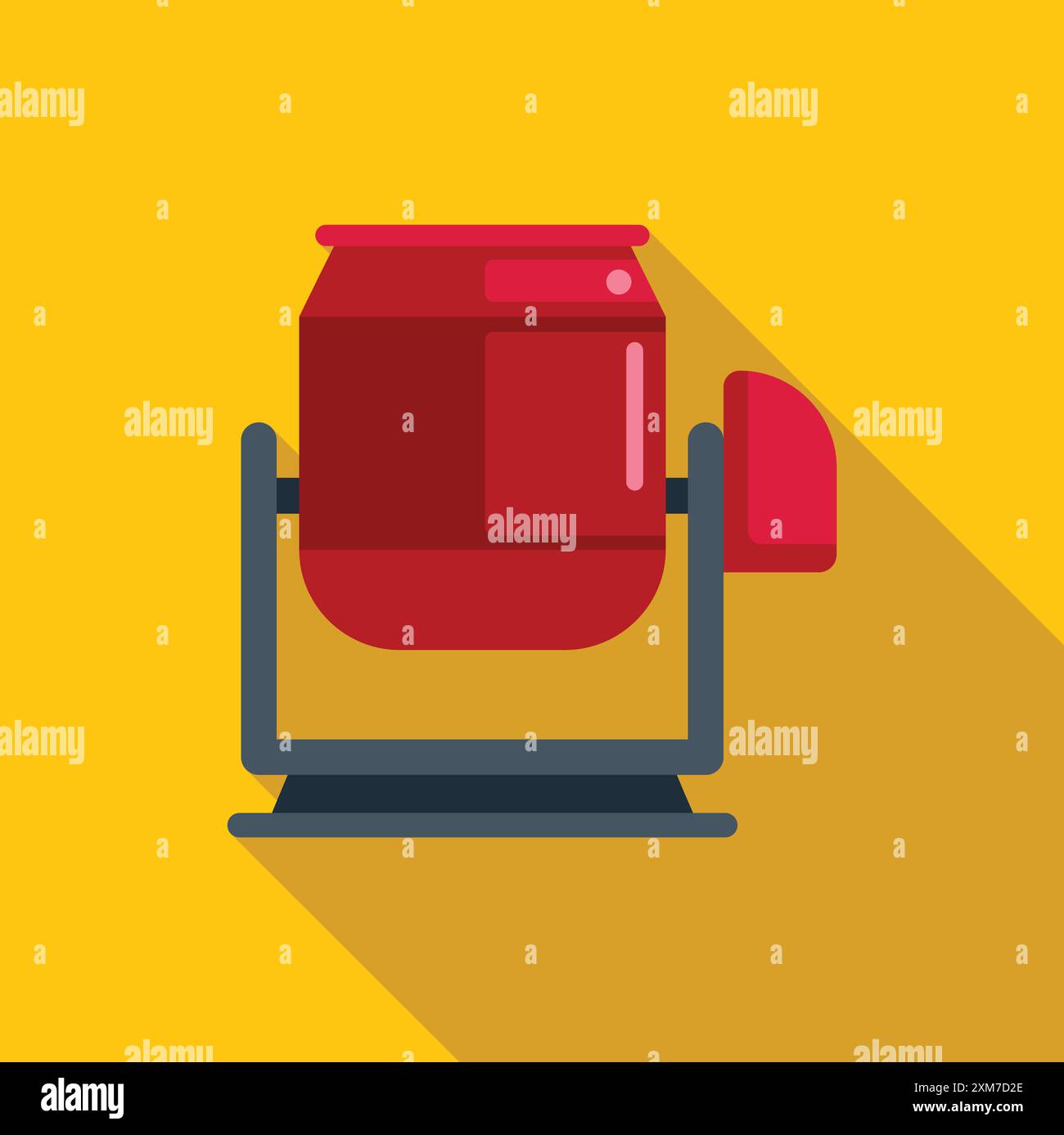 Red concrete mixer is rotating to blend cement, aggregate, and water ...