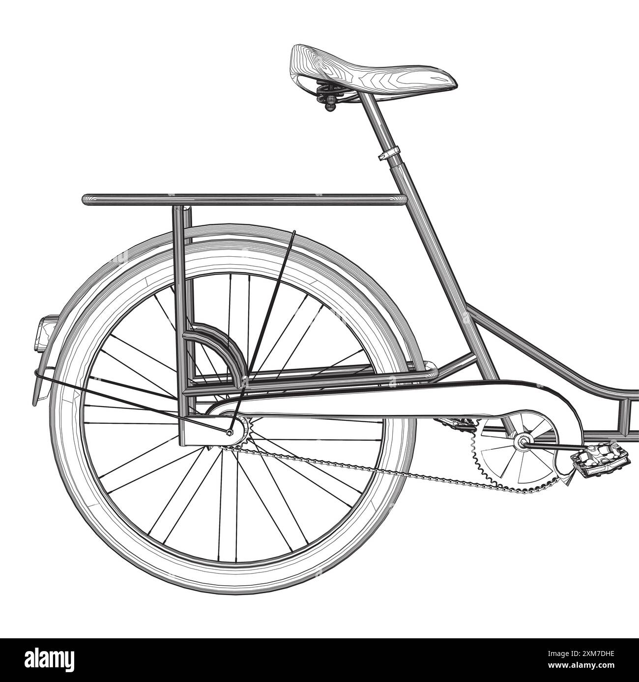 Vector illustration of the outline of the back of a bicycle from black ...