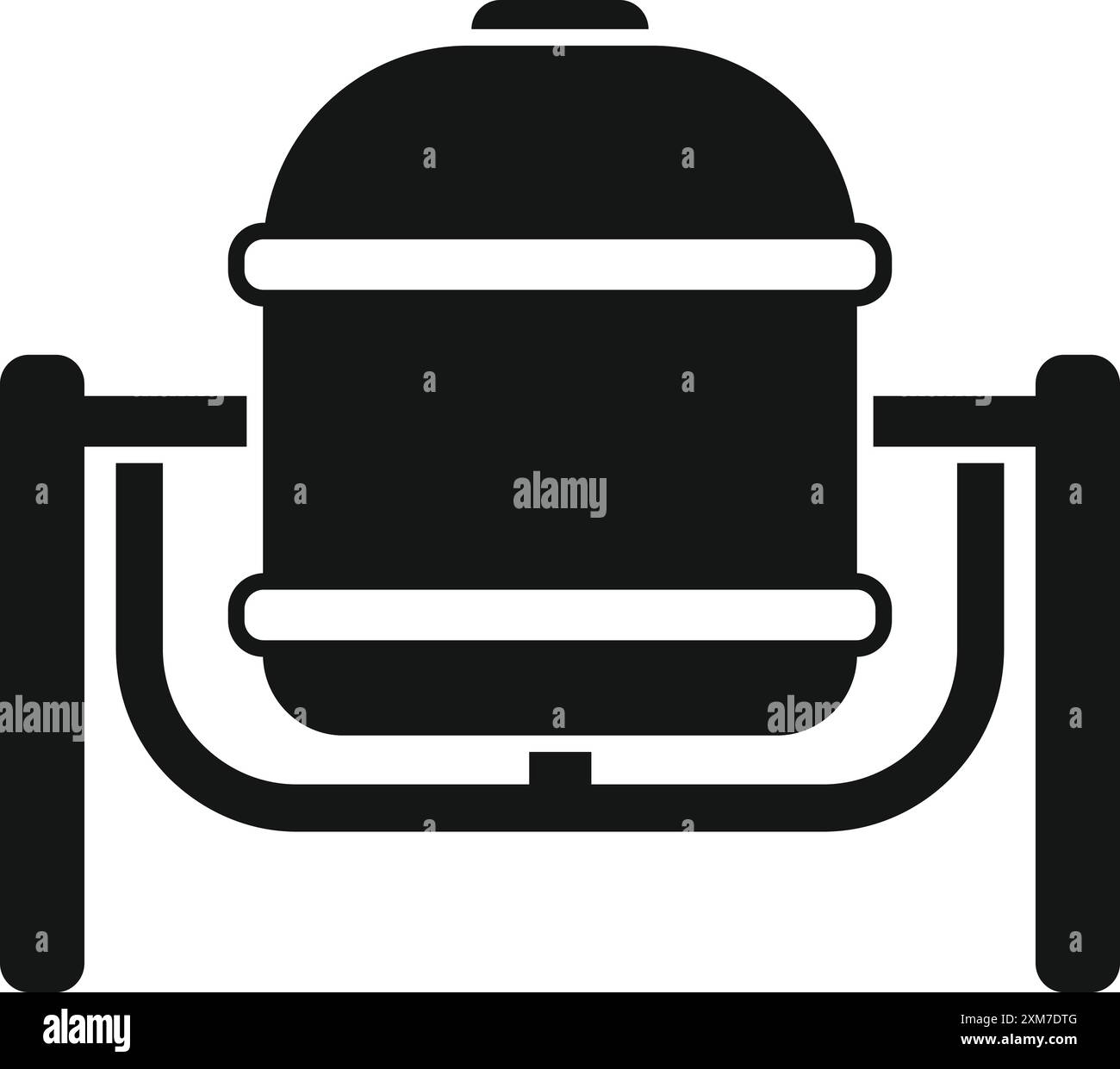 Black and white silhouette of a concrete mixer standing on support ...