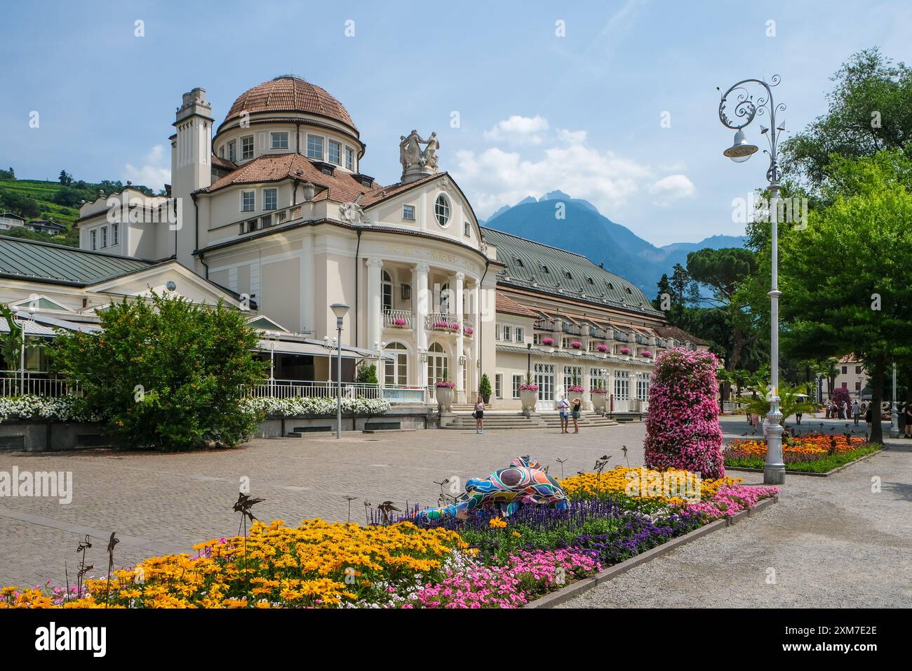 Merano, South Tyrol, Italy - Kurhaus on the Passer promenade in the old ...